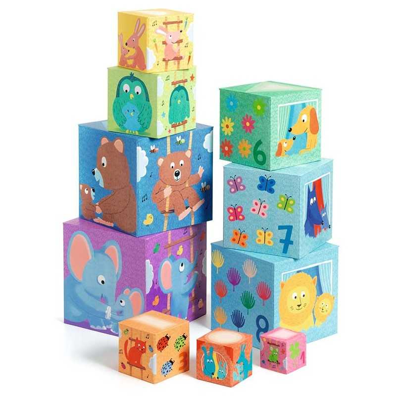 10 CUBI set di cubotti DJECO in cartone robusto ARCOBALENO impilabili ...