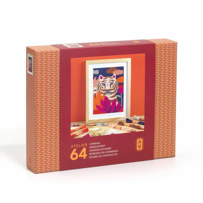 RICAMO SU CANOVACCIO kit artistico ATELIER 64 con cornice in legno ...