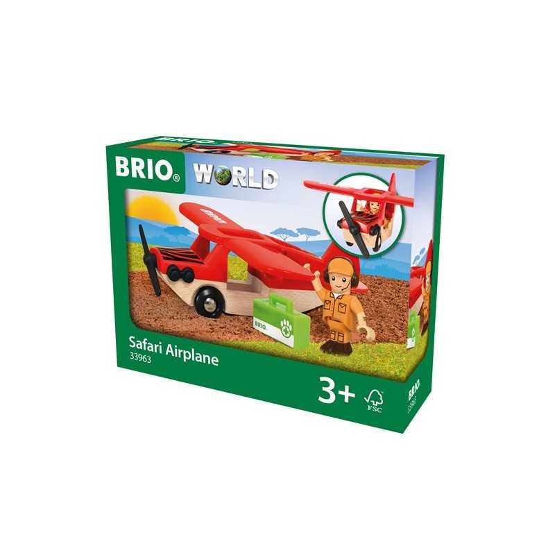 AEROPLANO SAFARI airplane BRIO WORLD in legno e plastica CON PESONAGGIO ...
