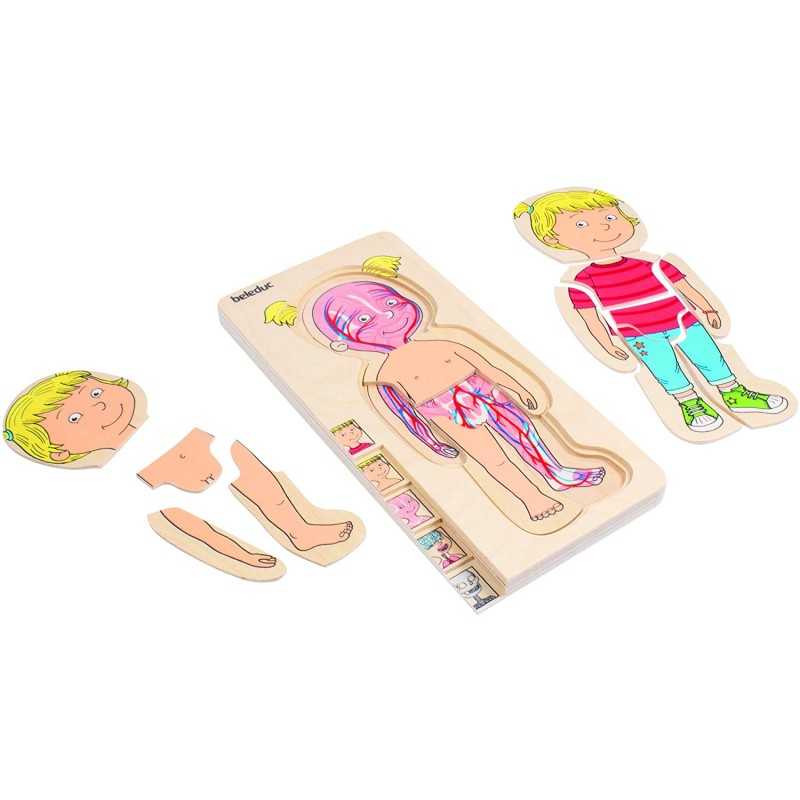 PUZZLE IN LEGNO 5 livelli CORPO UMANO età 4+ BAMBINA Beleduc