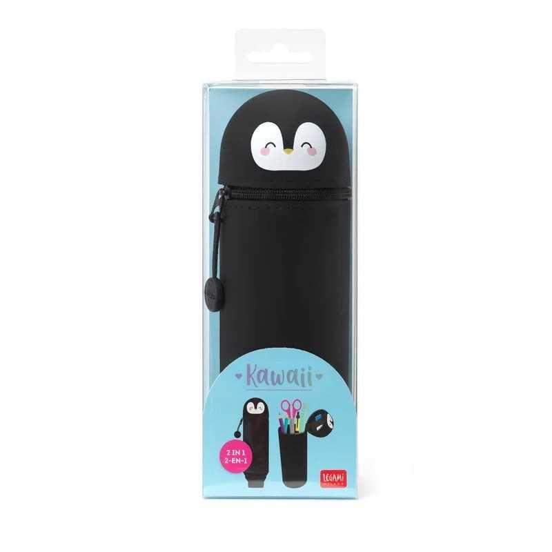 ASTUCCIO 2 IN 1 pinguino KAWAII con zip NERO legami IN SILICONE