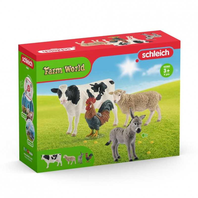 SET FATTORIA SCHLEICH 42385 Mucca Pecora Asino Gallo Starter Set Farm World