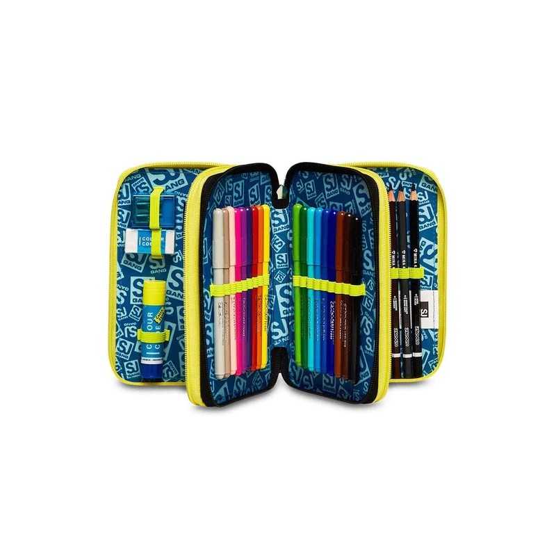ASTUCCIO scuola 3 ZIP seven SJ GANG triplo scomparto CRITTY completo ...