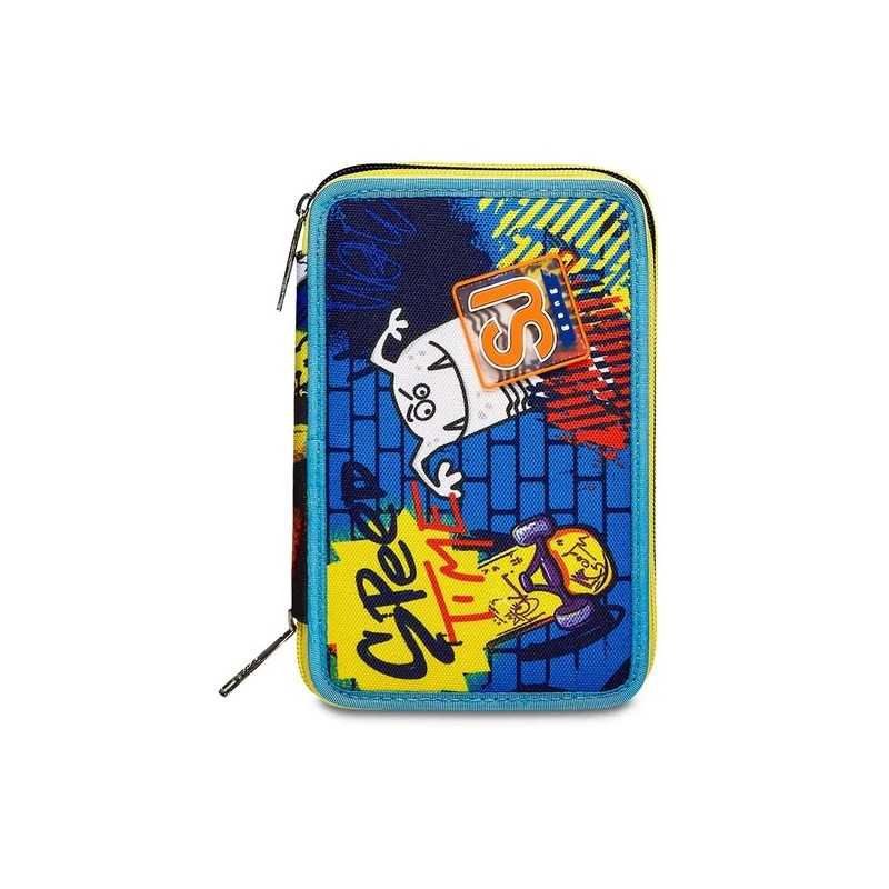 ASTUCCIO scuola 3 ZIP seven SJ GANG triplo scomparto CRITTY completo ...