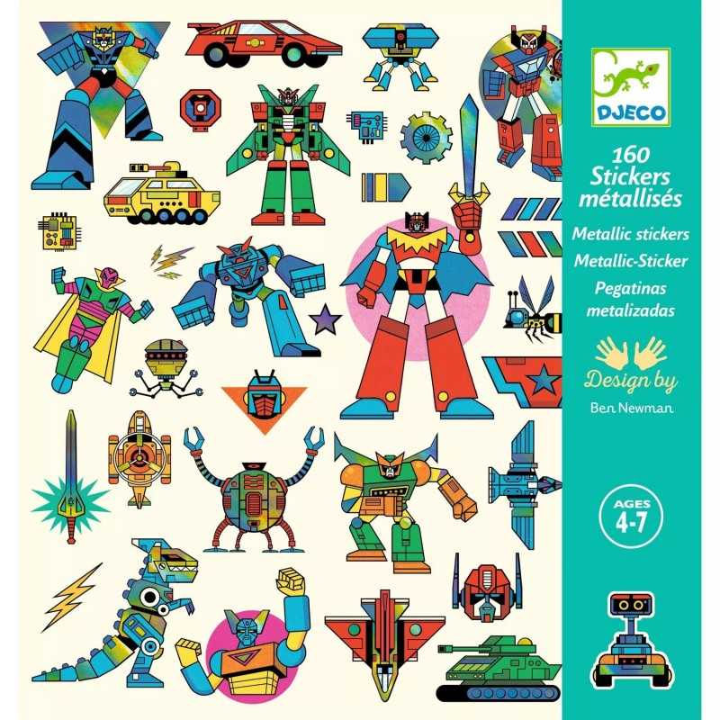 ADESIVI METALLIZZATI set di 160 stickers ROBOTS androidi DJECO DJ09276 ...
