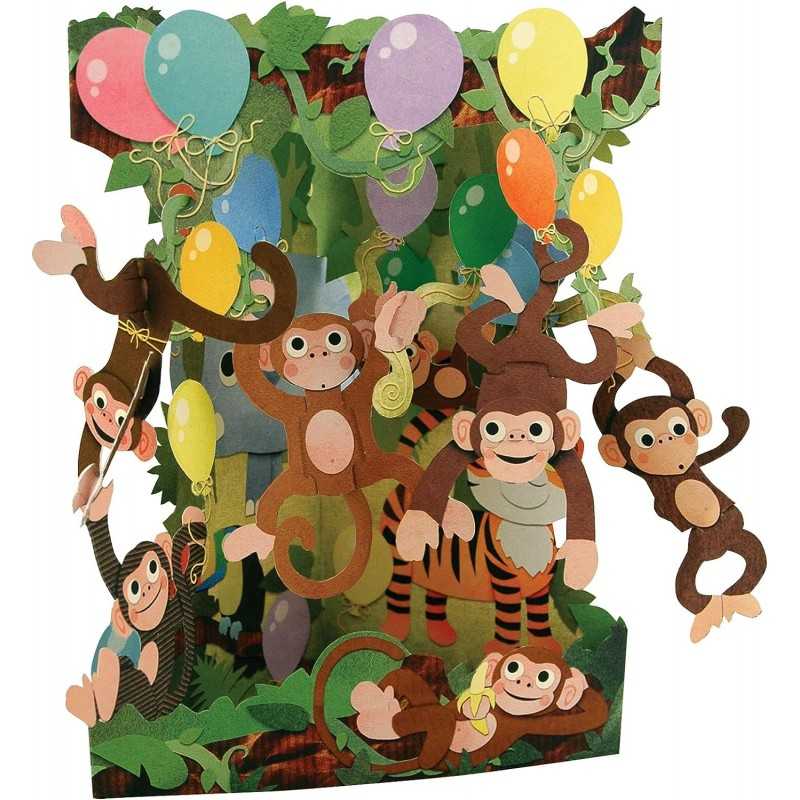 MONKEY PARTY biglietto d'auguri SWING CARD santoro 3D POP UP