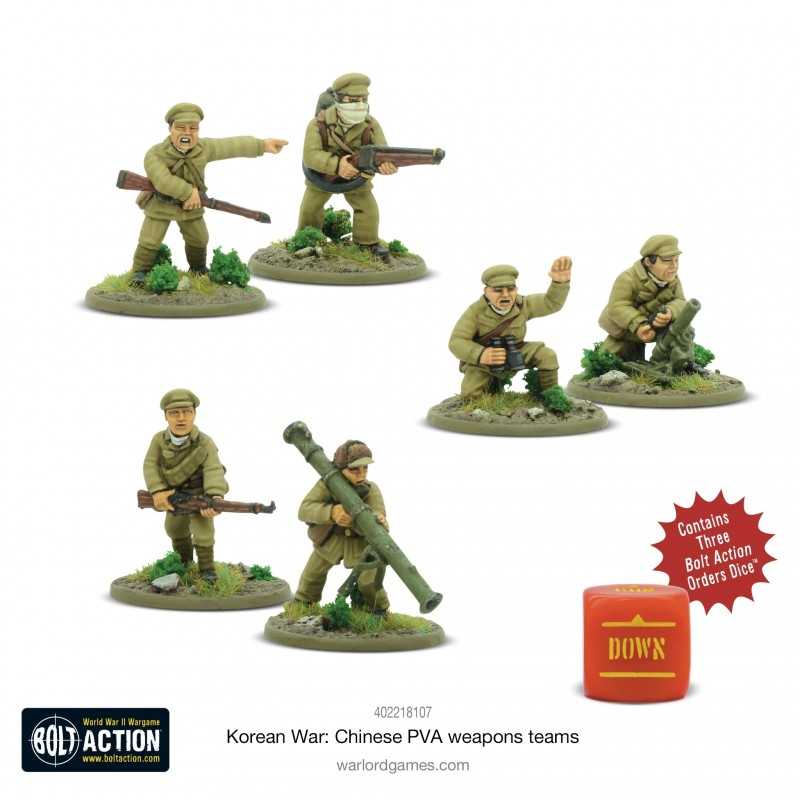 CHINESE PVA WEAPONS TEAMS set di miniature in resina con 3 dadi BOLT ...