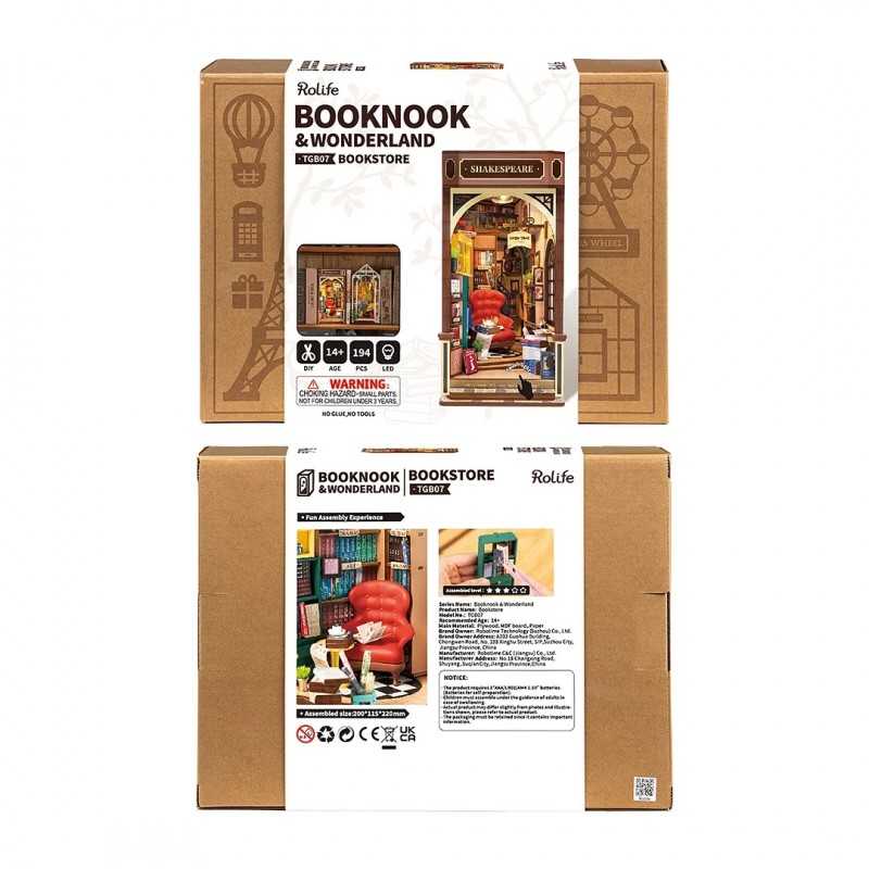SHAKESPEARE BOOKSTORE rolife ROBOTIME in legno BOOK NOOK con luce TGB07 ...